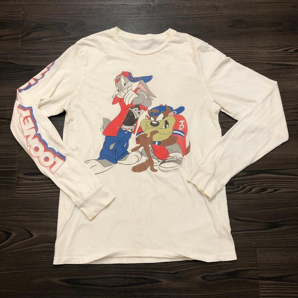 Vintage White Looney Tunes Warner Bros Graphic Long S… - Gem
